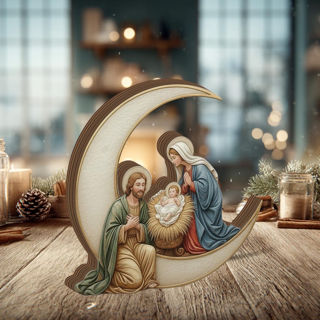 Moon Nativity Scene Christmas Decor, Holy Family Decoration, Christian ...