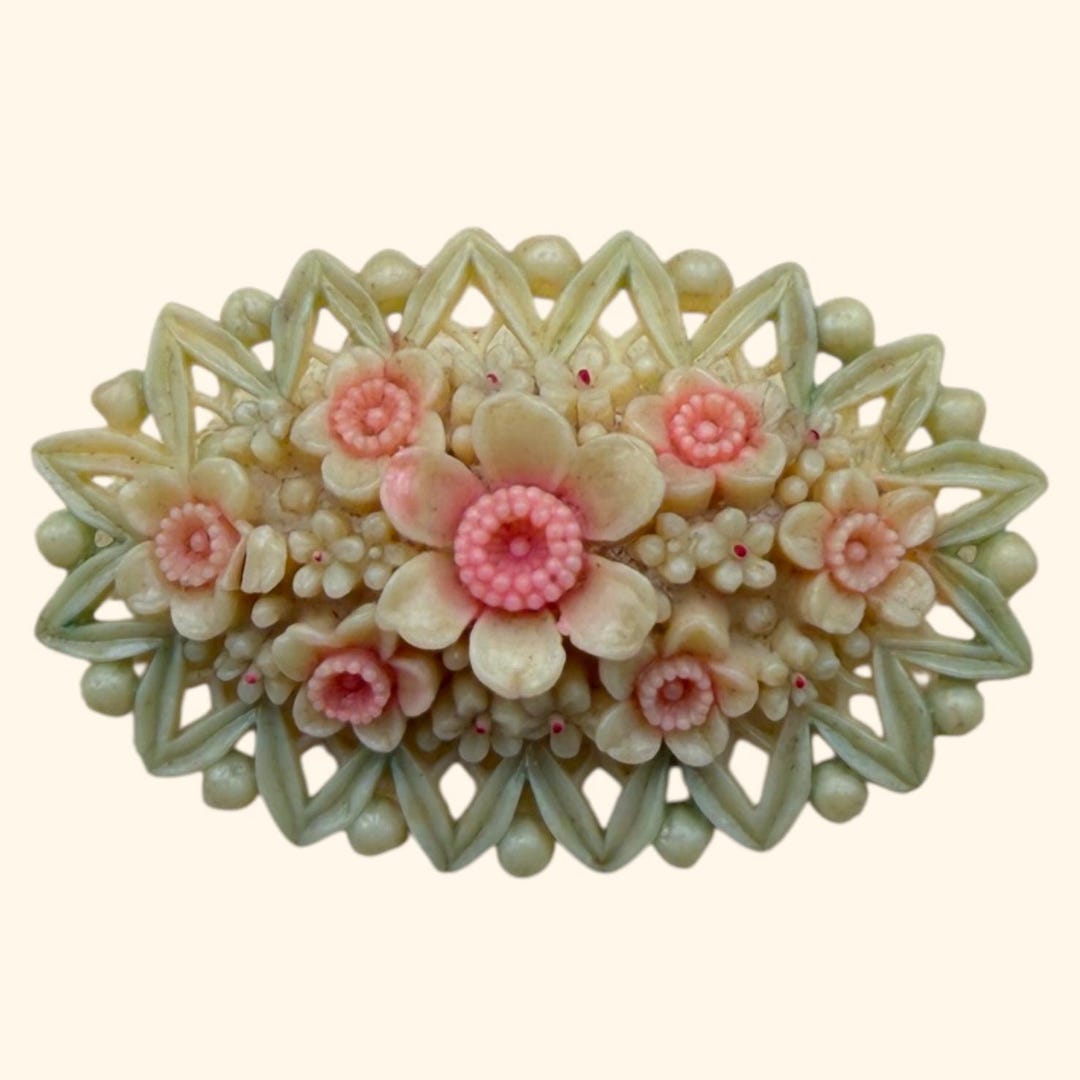 Vintage 1940s Japanese Celluloid Floral Brooch - Etsy