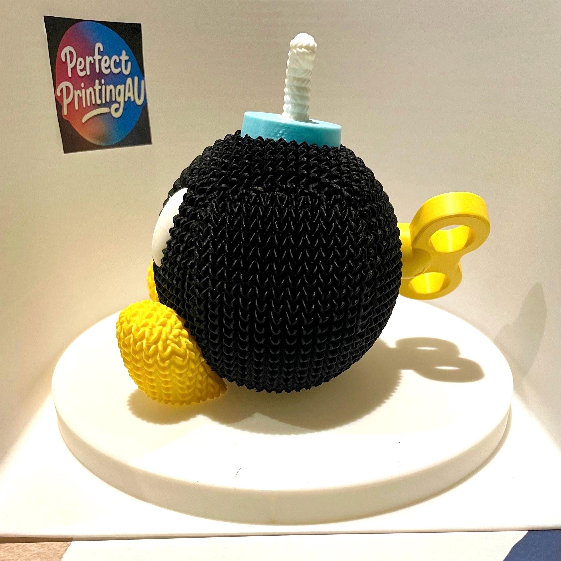 Mario Bob-omb Figurine, 3D Printed Knitted Look, Inspired by Super ...
