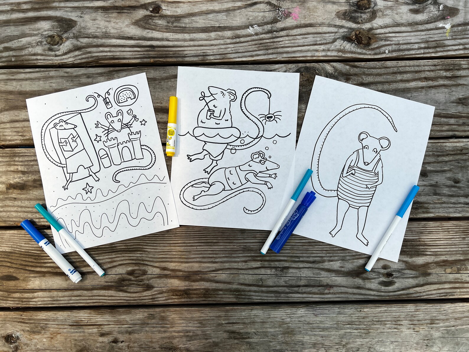 Ratties at the Beach | Coloring Pages for Kids | Pet Rat Art | Digital ...