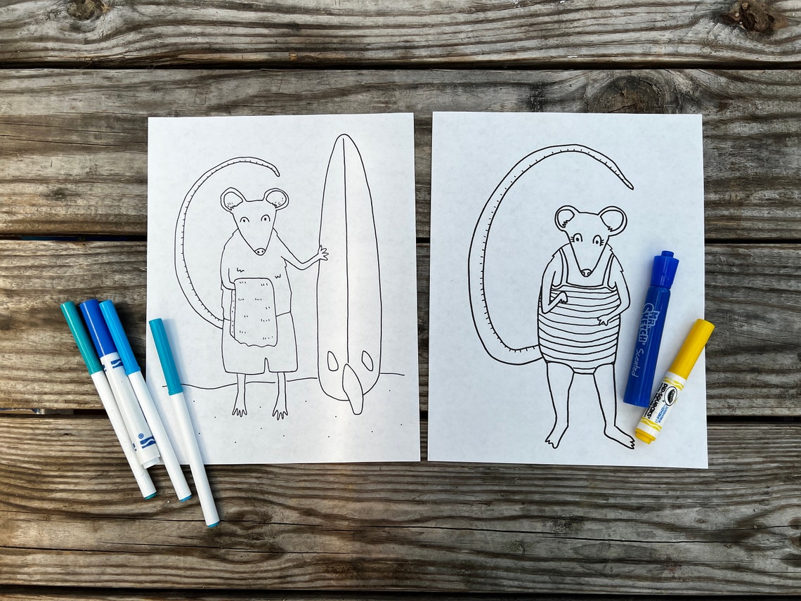 Ratties at the Beach | Coloring Pages for Kids | Pet Rat Art | Digital ...