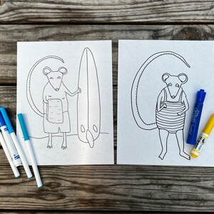 Ratties at the Beach | Coloring Pages for Kids | Pet Rat Art | Digital ...