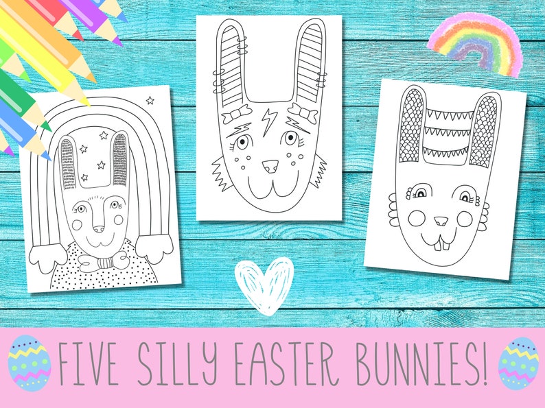 Easter Bunnies Coloring Pages for Kids! Great for Easter Egg Hunts and ...