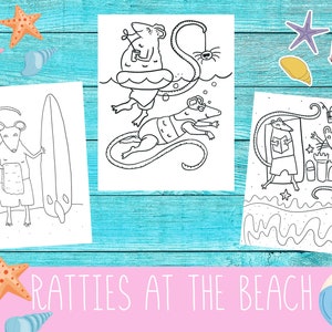 Ratties at the Beach | Coloring Pages for Kids | Pet Rat Art | Digital ...