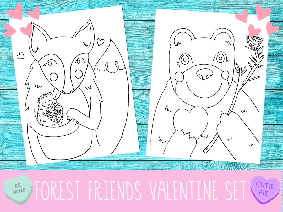 Forest Friends Valentine Coloring Set! Coloring Pages for Your Creative ...