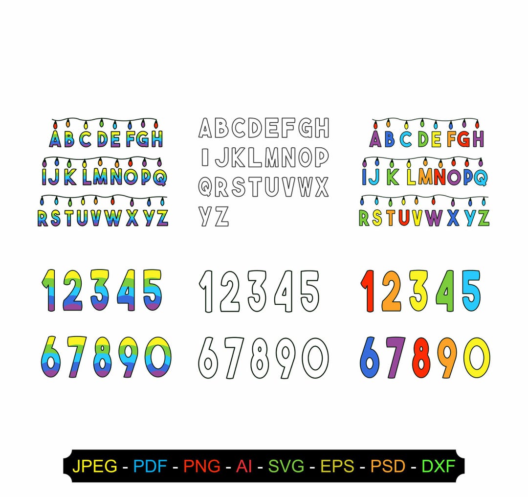 Colorful Alphabet and Numbers Clipart Bundle | Festive Lights Letters ...