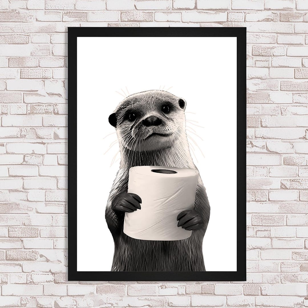 Otter Holding Toilet Paper Digital Art, Otter Digital Art, Digital Wall ...