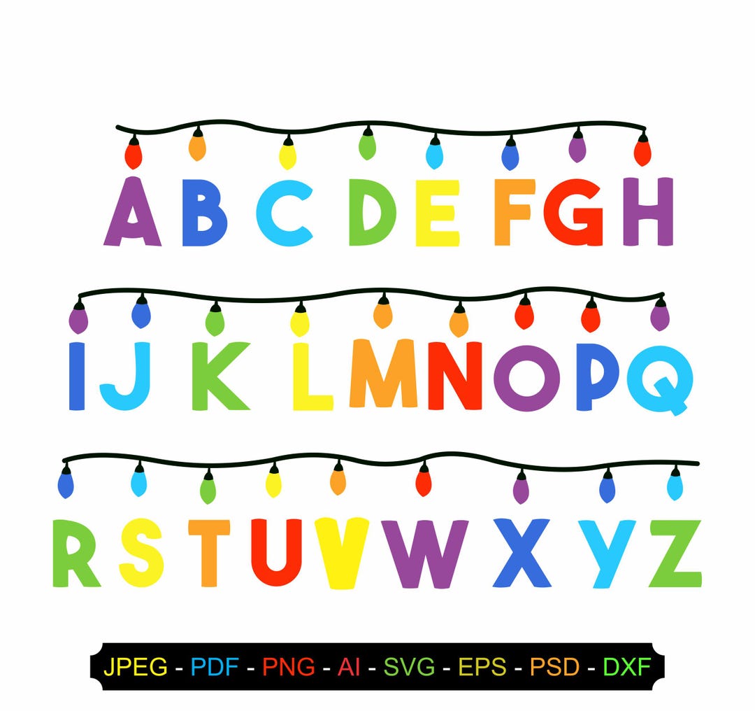 Christmas Lights Alphabet Clipart | Colorful A–Z Letters SVG PNG JPG ...
