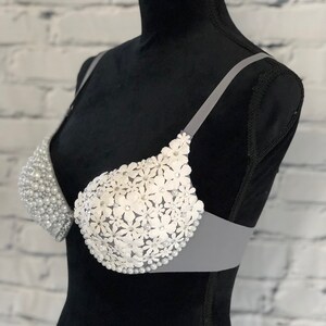 White Flowers and Pearls Rave Bra - Etsy