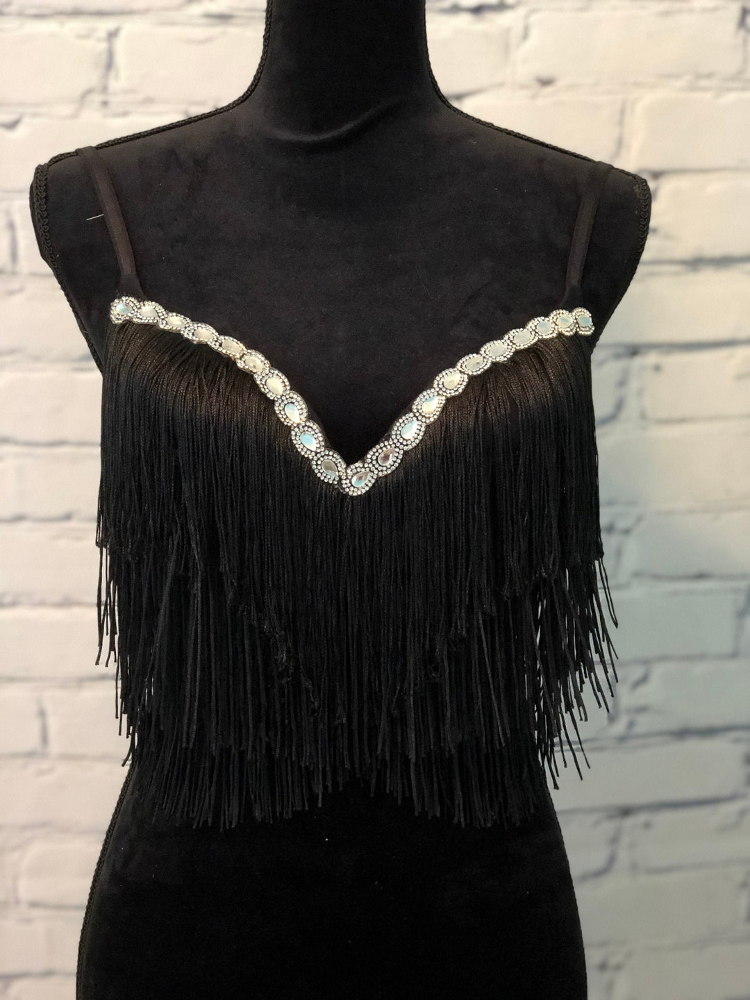 Boho Rhinestones and Black Fringe Rave Top - Etsy