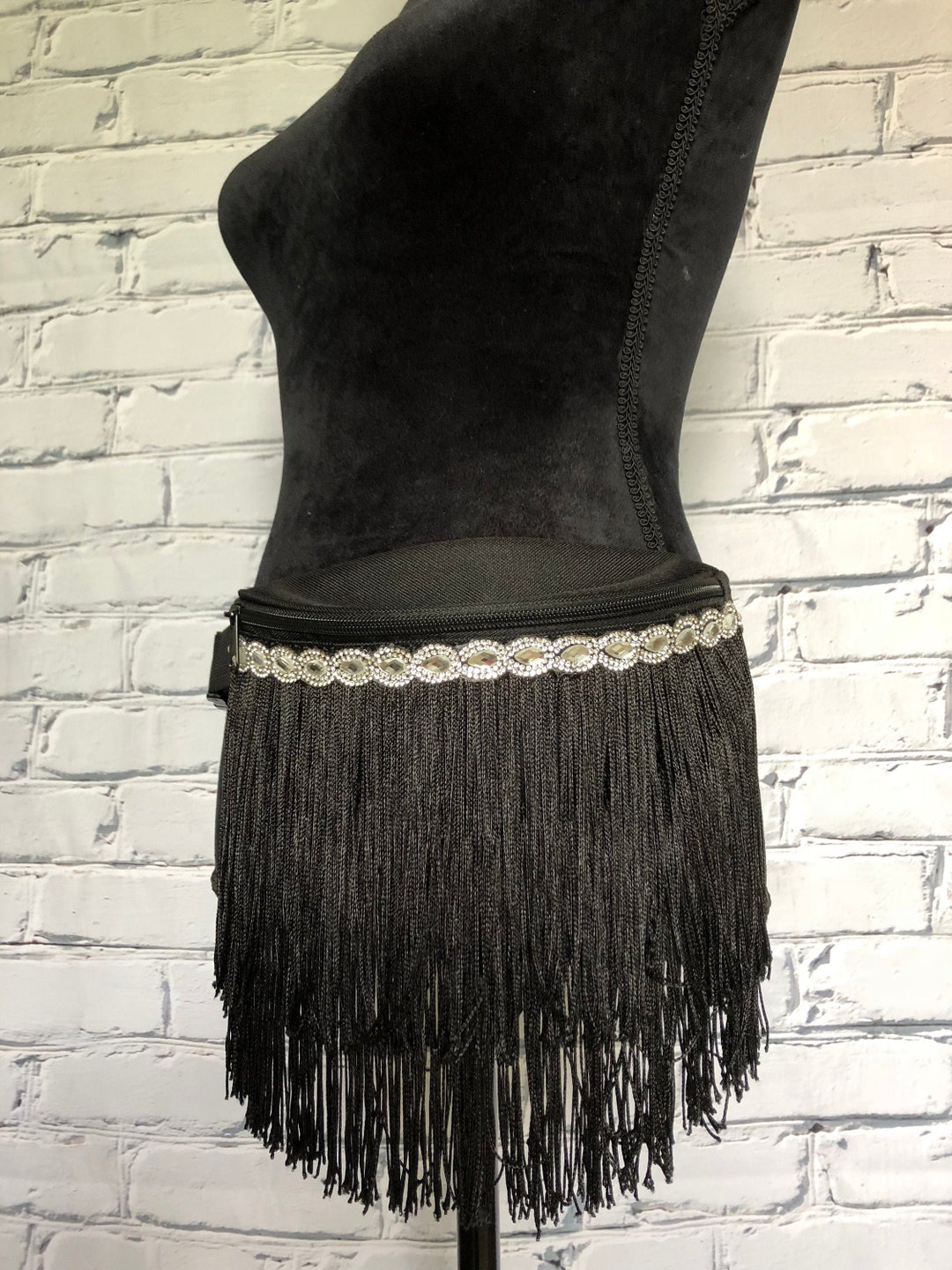 Black Rhinestone and Fringe Fanny Pack - Rave Fanny Pack, Festival ...