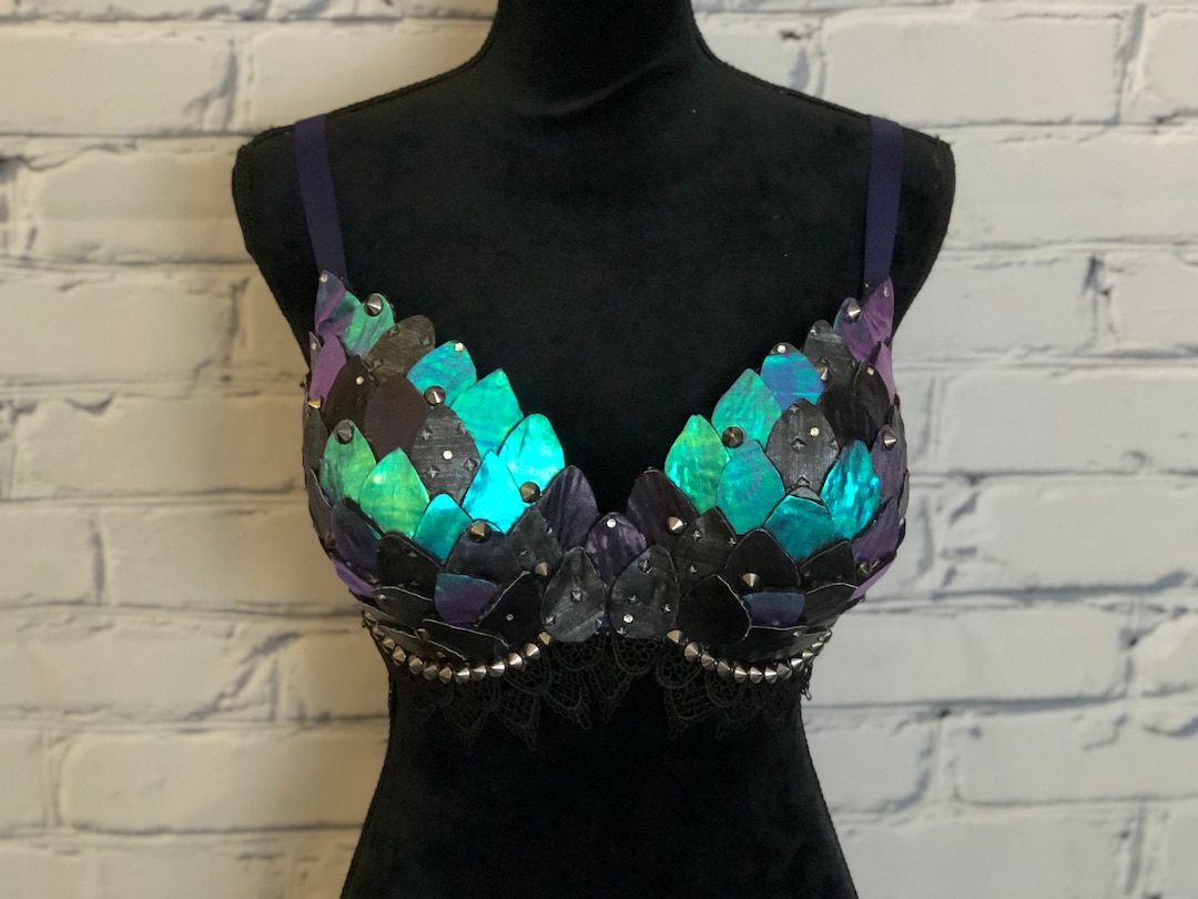 Handcrafted Dragon Scale Bra With Rhinestones for Burlesque and Cosplay - Customizable Elegance ...