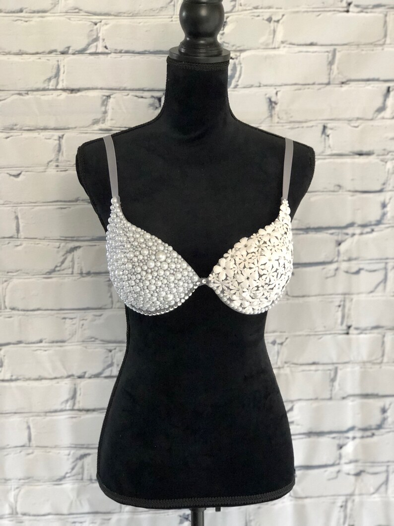 White Flowers and Pearls Rave Bra | Etsy
