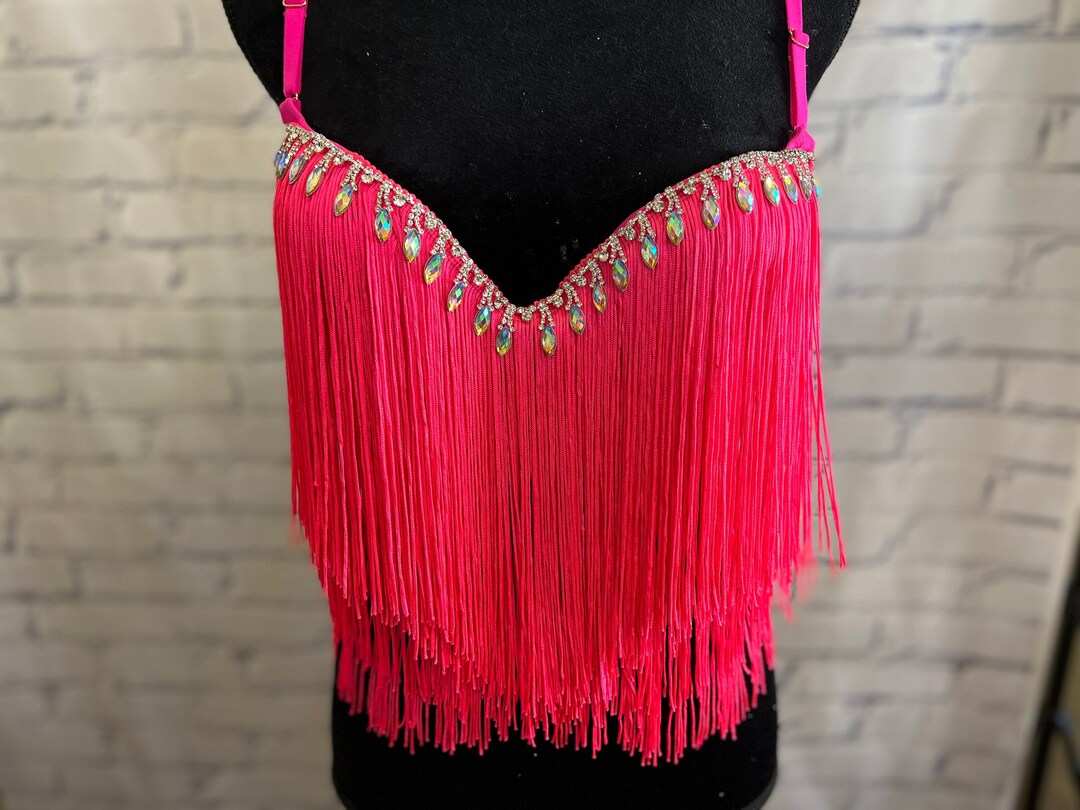 Boho Rhinestones and Pink Fringe Bra Top - Etsy