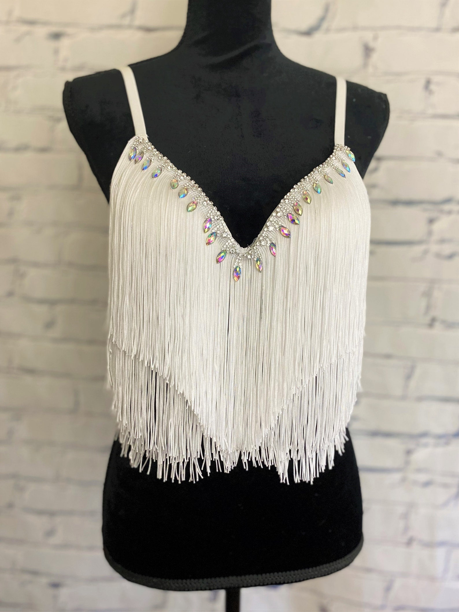 Boho Rhinestones and White Fringe Bra Top - Etsy