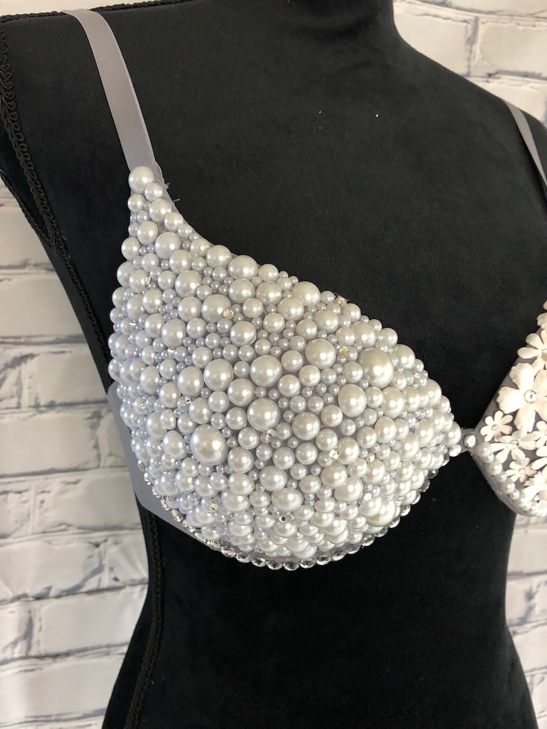 White Flowers and Pearls Rave Bra | Etsy
