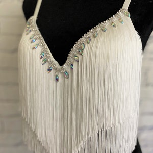 Boho Rhinestones and White Fringe Bra Top - Etsy