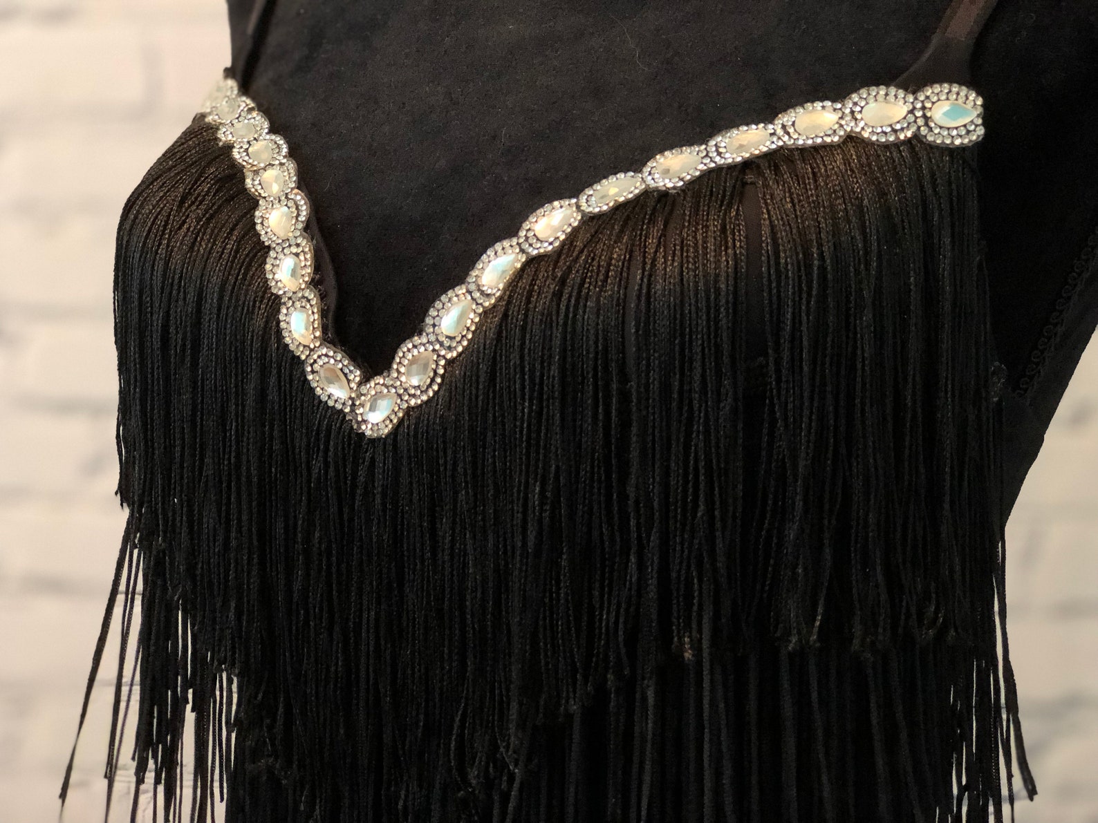 Boho Rhinestones and Black Fringe Rave Top - Etsy