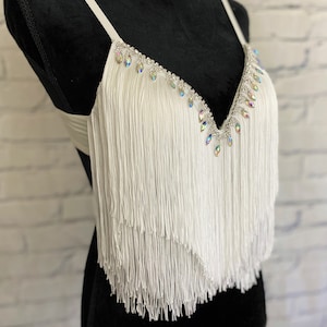Boho Rhinestones and White Fringe Bra Top - Etsy