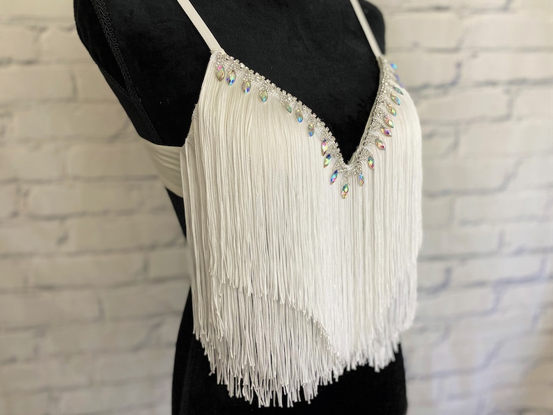 Boho Rhinestones and White Fringe Bra Top - Etsy