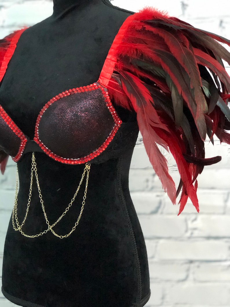 Red & Black Feather Rave Bra - Etsy