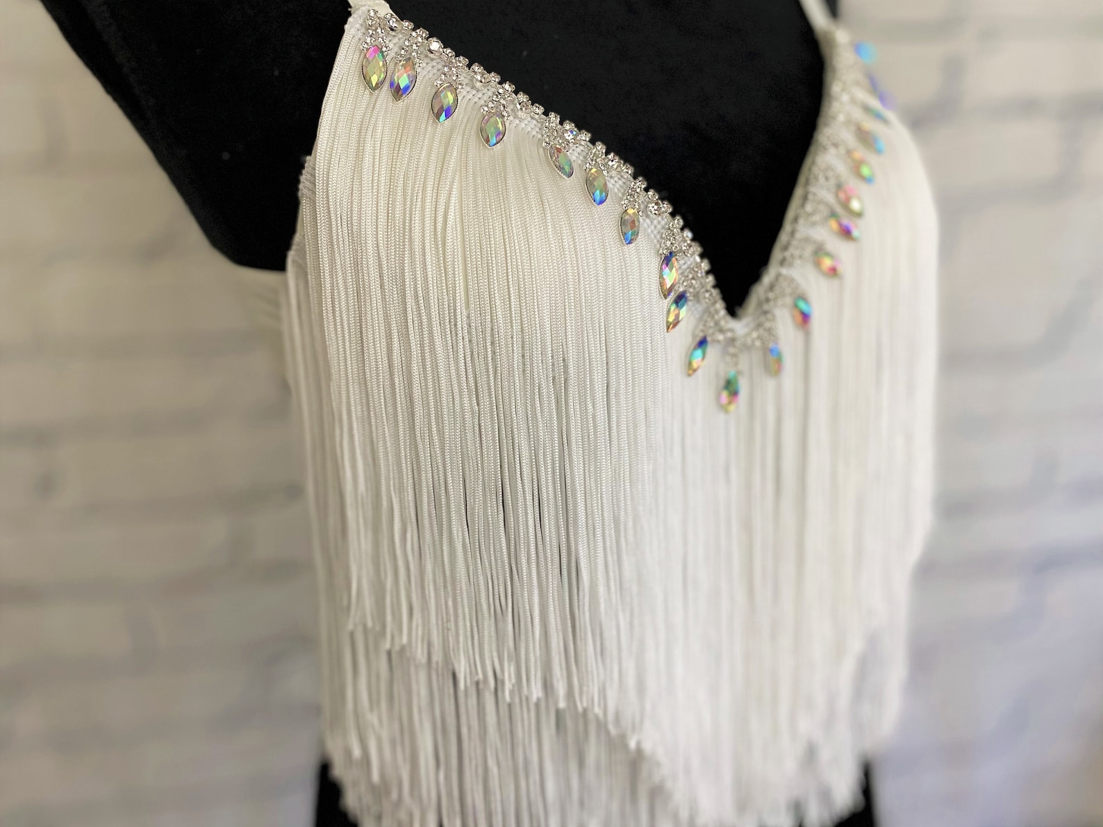 Boho Rhinestones and White Fringe Bra Top - Etsy