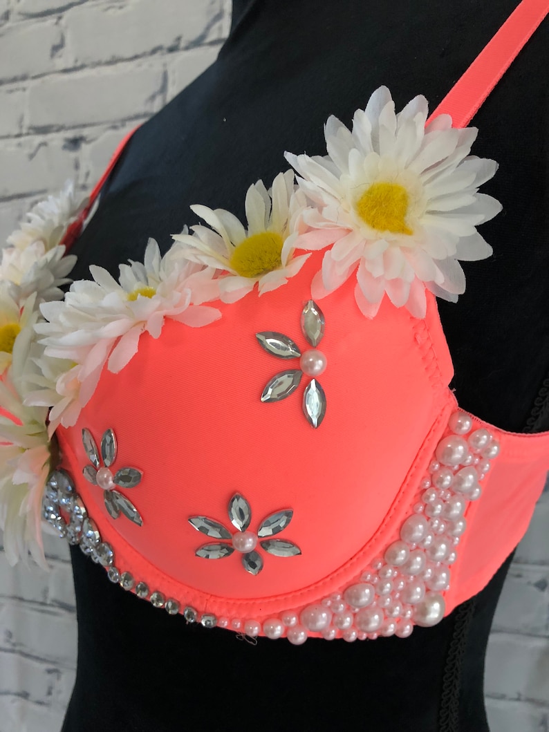 Daisy & Neon Pink Rave Bra for Rave Fashion | Etsy