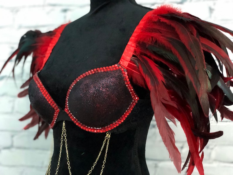 Red & Black Feather Rave Bra - Etsy