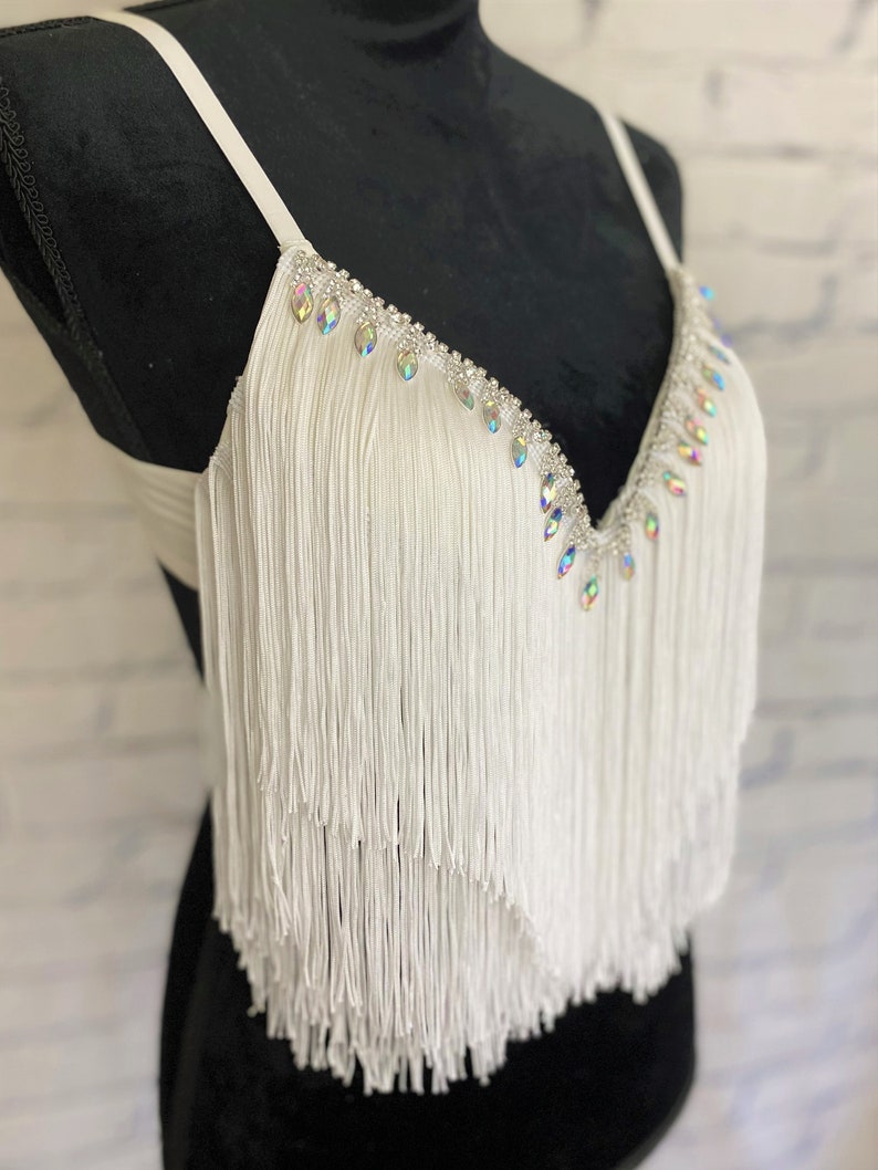 Boho Rhinestones and White Fringe Bra Top - Etsy