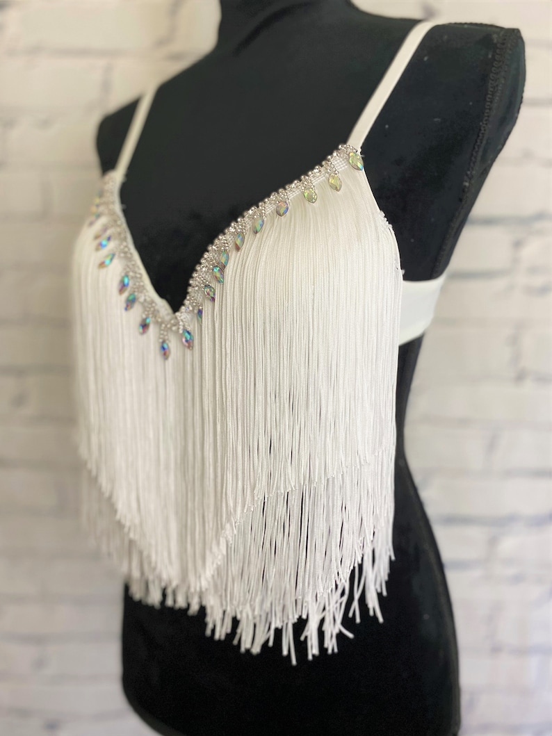 Boho Rhinestones and White Fringe Bra Top - Etsy