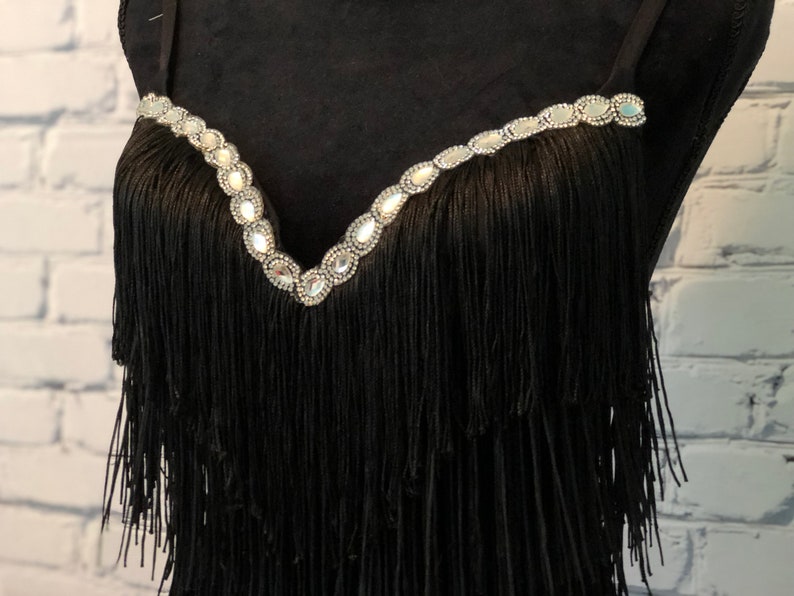 Boho Rhinestones and Black Fringe Rave Top - Etsy