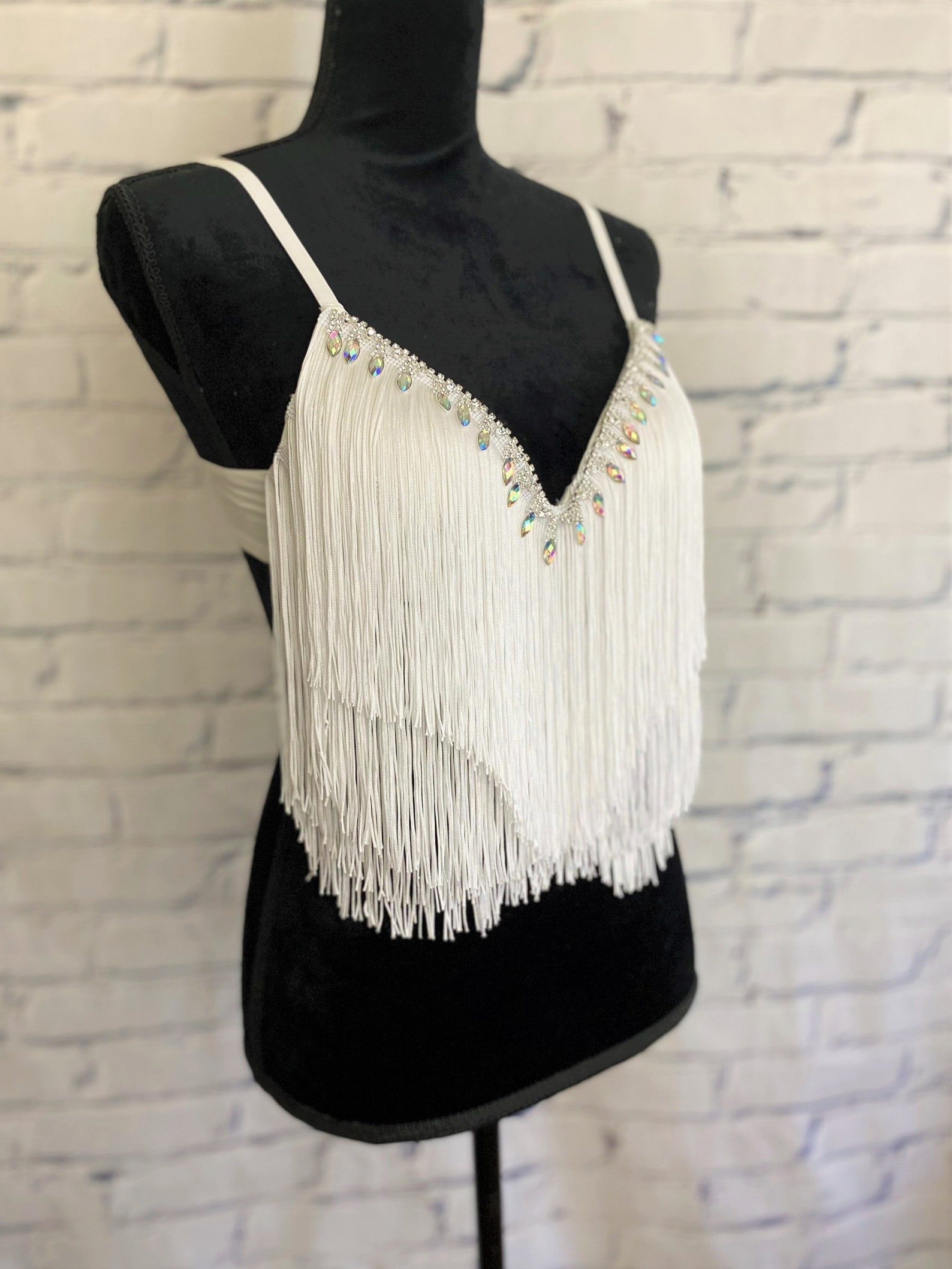 Boho Rhinestones and White Fringe Bra Top - Etsy