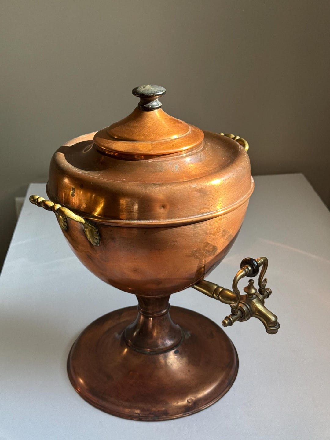 Vintage Copper Samovar Urn Brass Spigot Pedestal Hot Water Dispenser ...