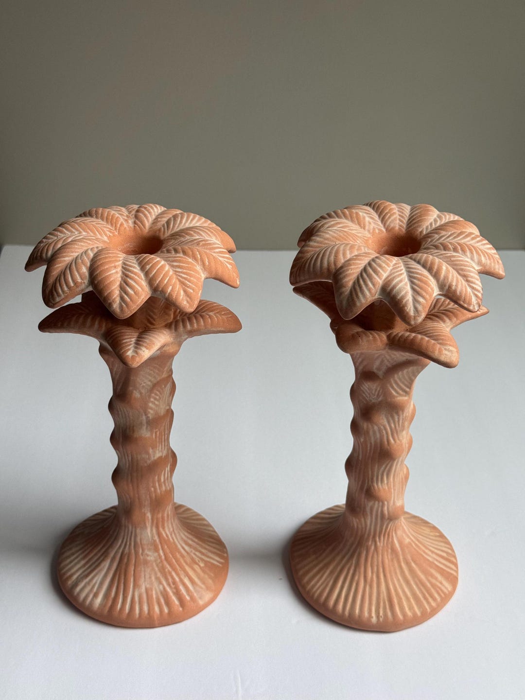 Vintage Terracotta Ceramic Palm Tree Candlestick Holders - Etsy