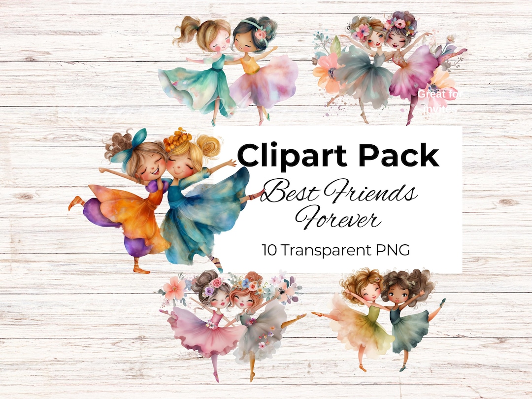 Friend Clipart, Whimsical Best Friend Clipart, Cute Watercolor Clipart ...