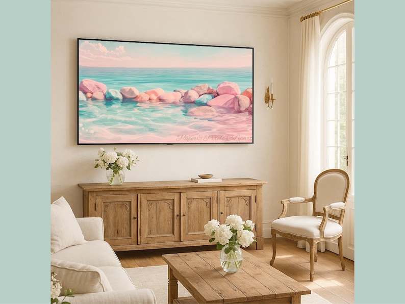 Pebbles Samsung TV Frame Art, Coastal Pebble TV Art | Beach Frame TV ...