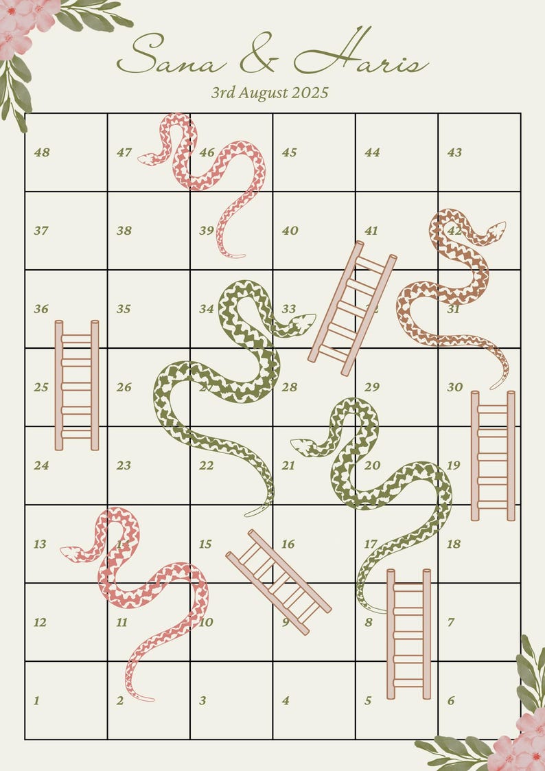 Printable Snakes and Ladders Wedding Game | Elegant Reception ...