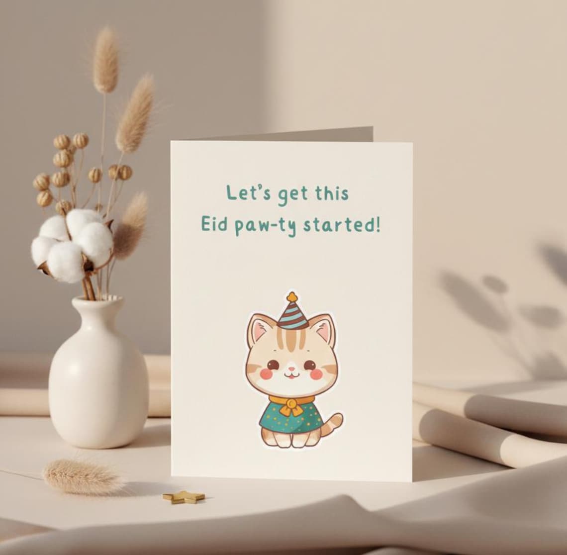 Eid Card With Cat Greeting Card, Funny Cat Card From Cat Lover Gift ...