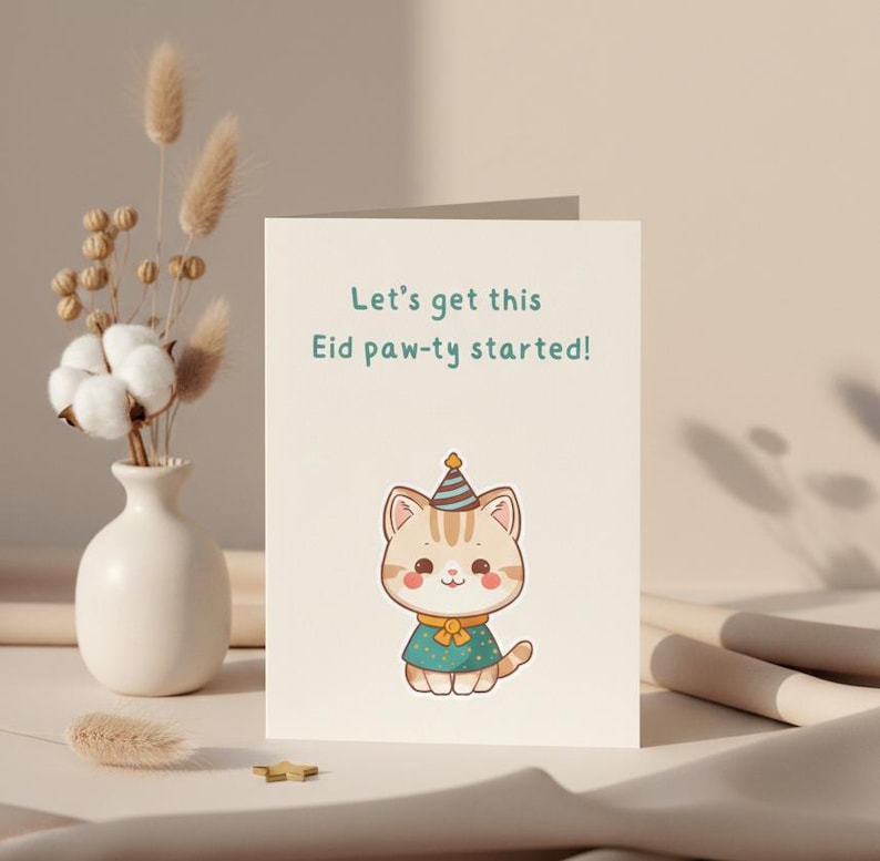 Eid Card With Cat Greeting Card, Funny Cat Card From Cat Lover Gift ...