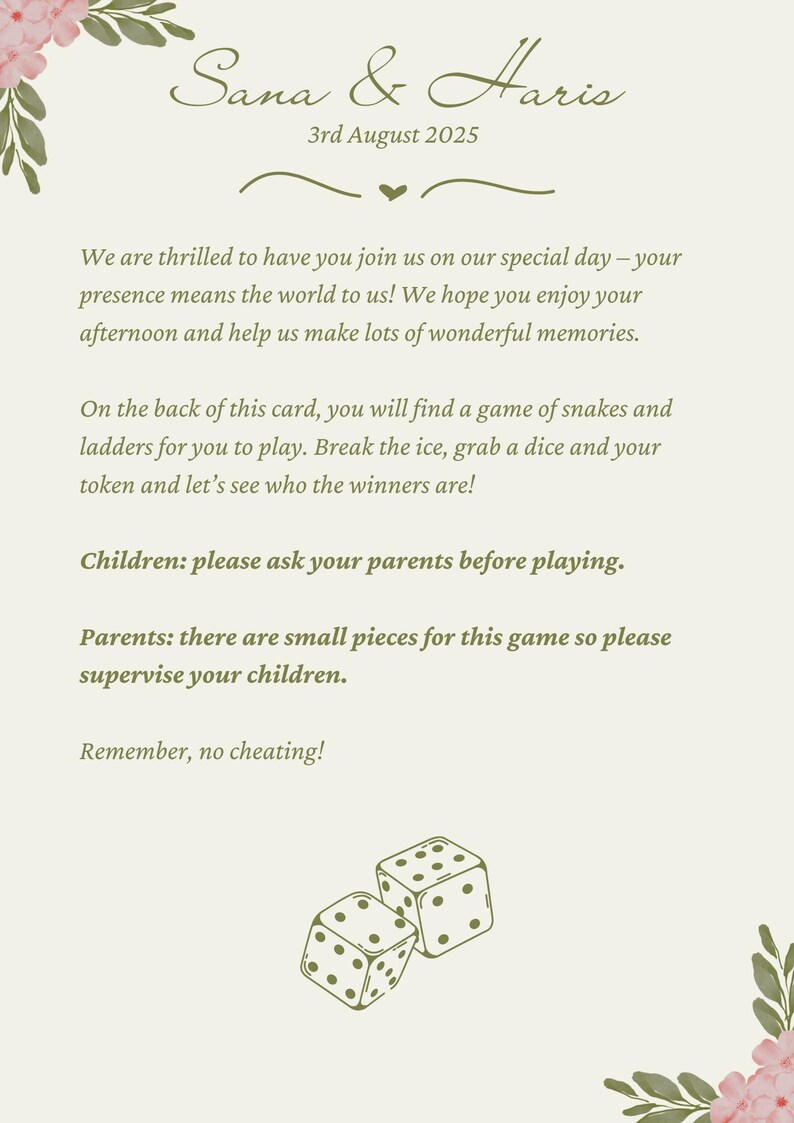 Printable Snakes and Ladders Wedding Game | Elegant Reception ...