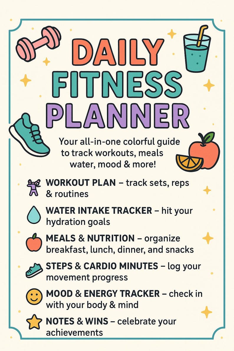 Daily Fitness Planner Printable | Colorful Workout & Wellness Tracker ...