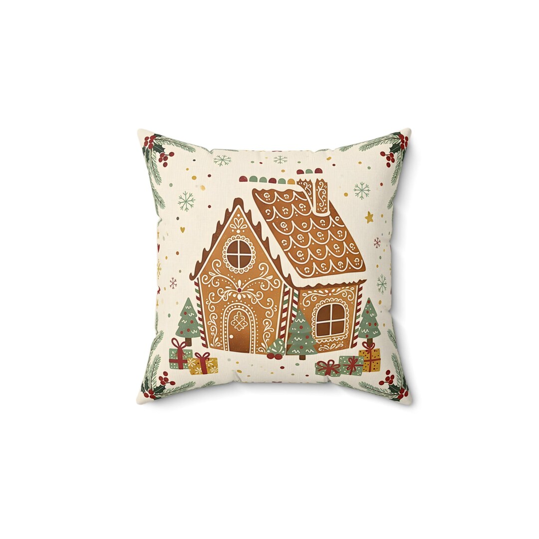Gingerbread House Christmas Faux Suede Square Pillow - Etsy