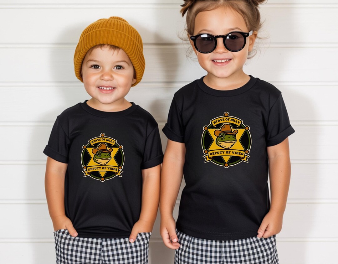 Funny Western Cartoon Frog Graphic Tee, Deputy of Vibes Frog Cowboy ...