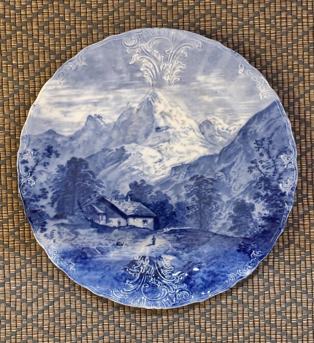 J&G Meakin Hanley Blue and White Display Plate With an Alpine or ...