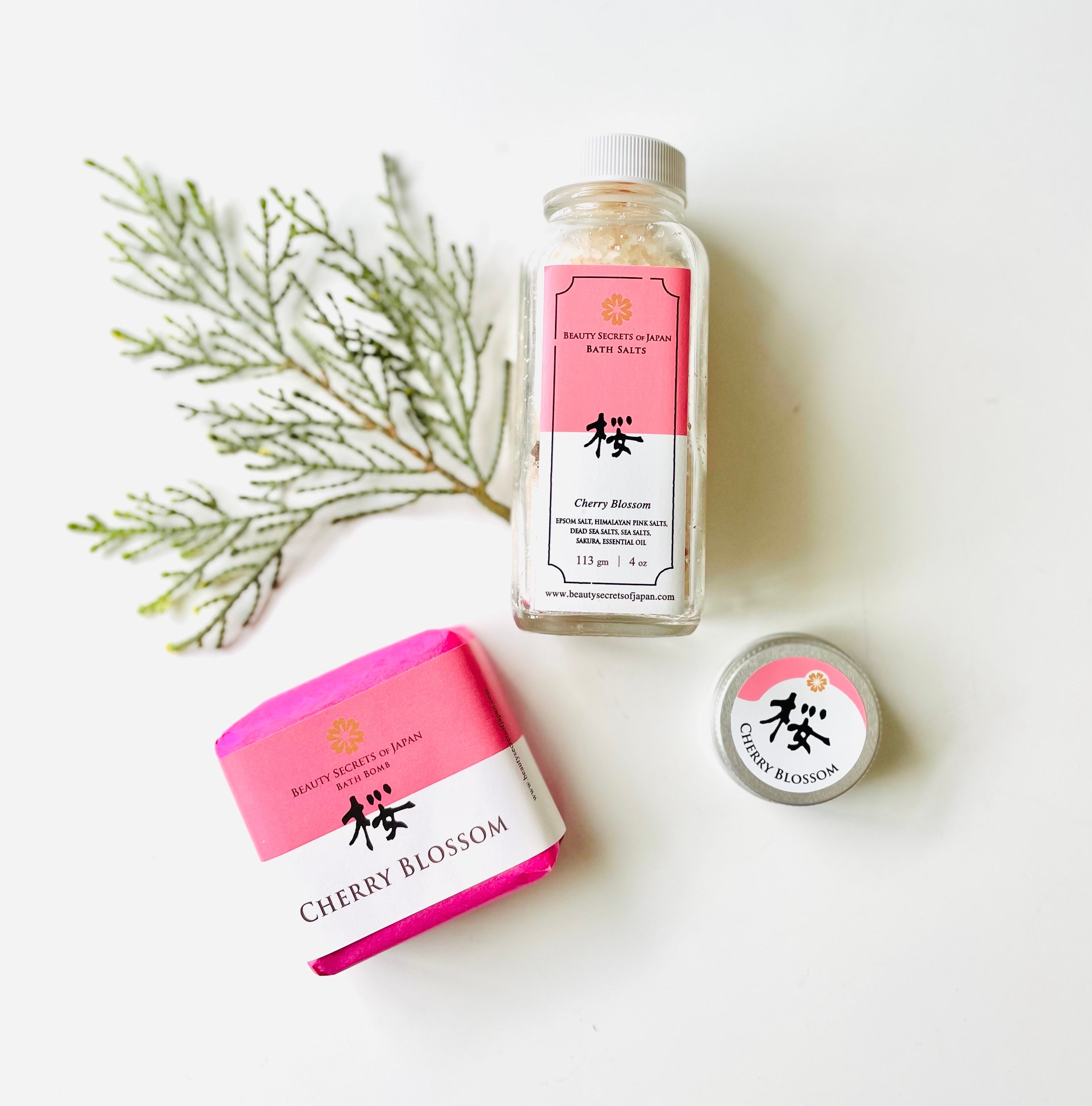 Sakura Gift Set, Sakura Bath Salts, Sakura Bath Bomb, Sakura Lip Balm ...