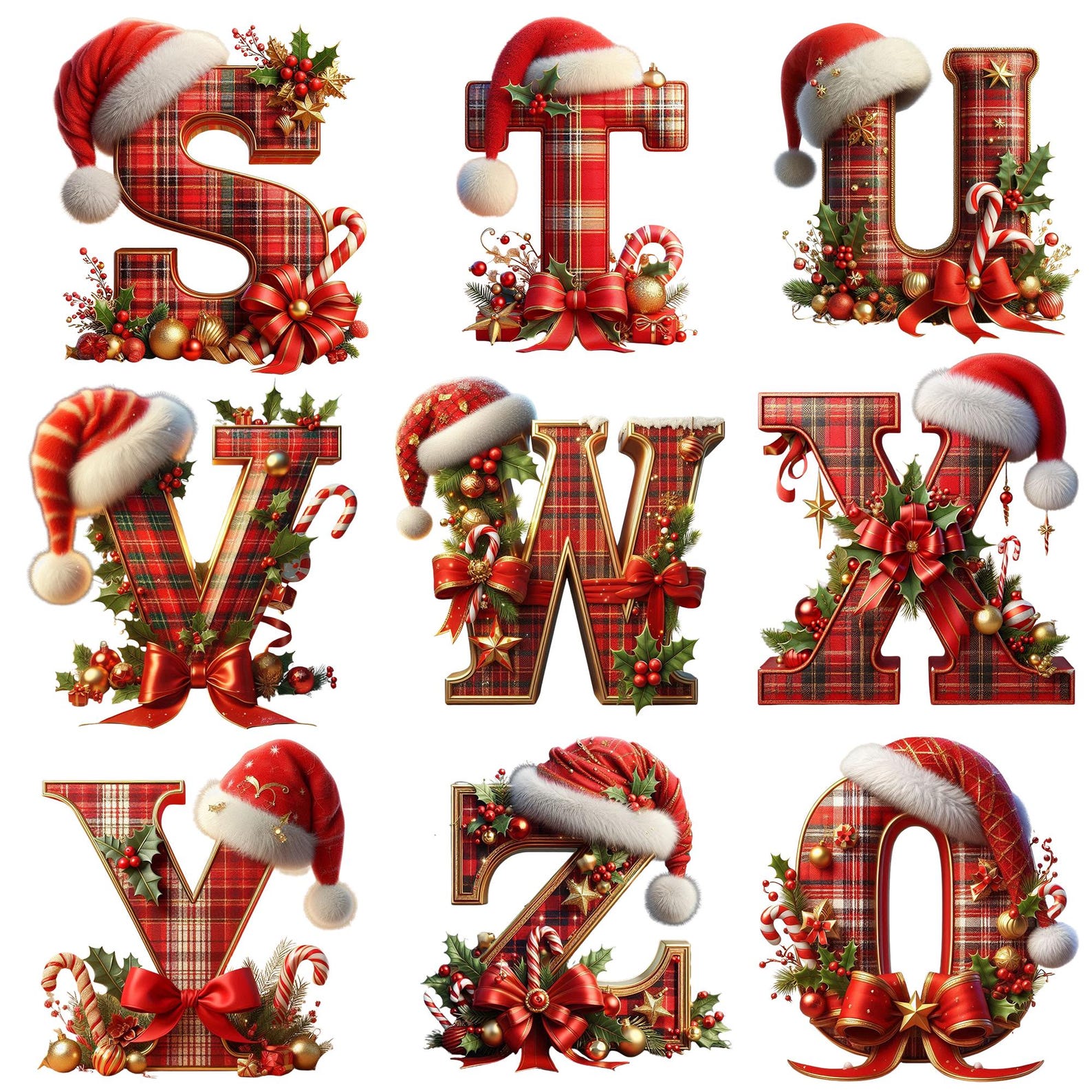Christmas Alphabet Clipart Bundle PNG, Festive Holiday Letters Set for ...
