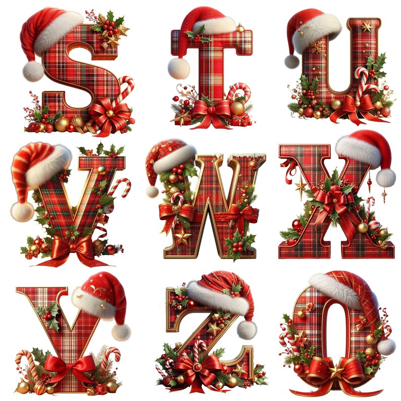 Christmas Alphabet Clipart Bundle PNG, Festive Holiday Letters Set for ...