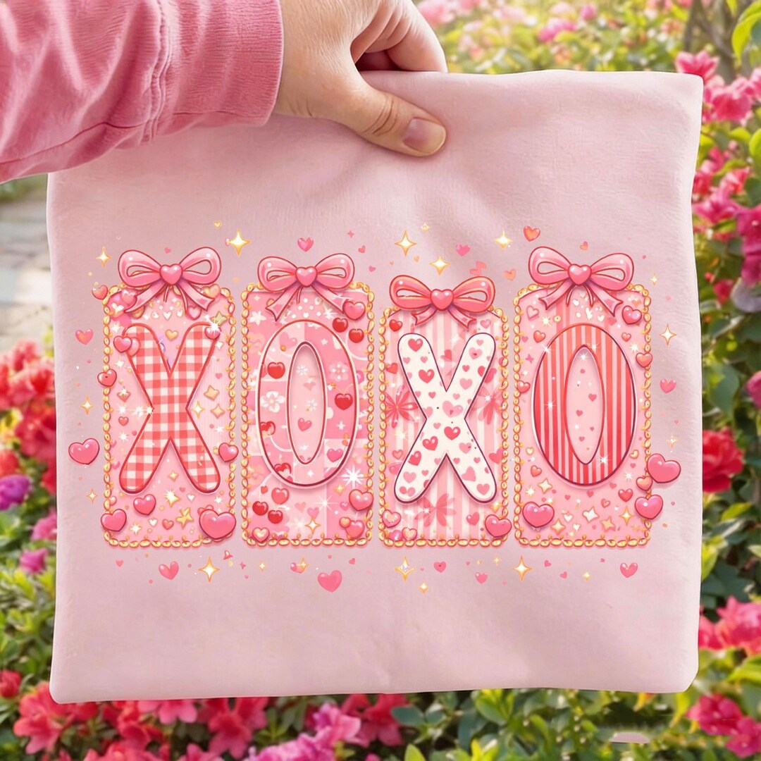 Preppy XOXO Valentine PNG, Cozy Farmhouse Valentine Clipart, Pink ...
