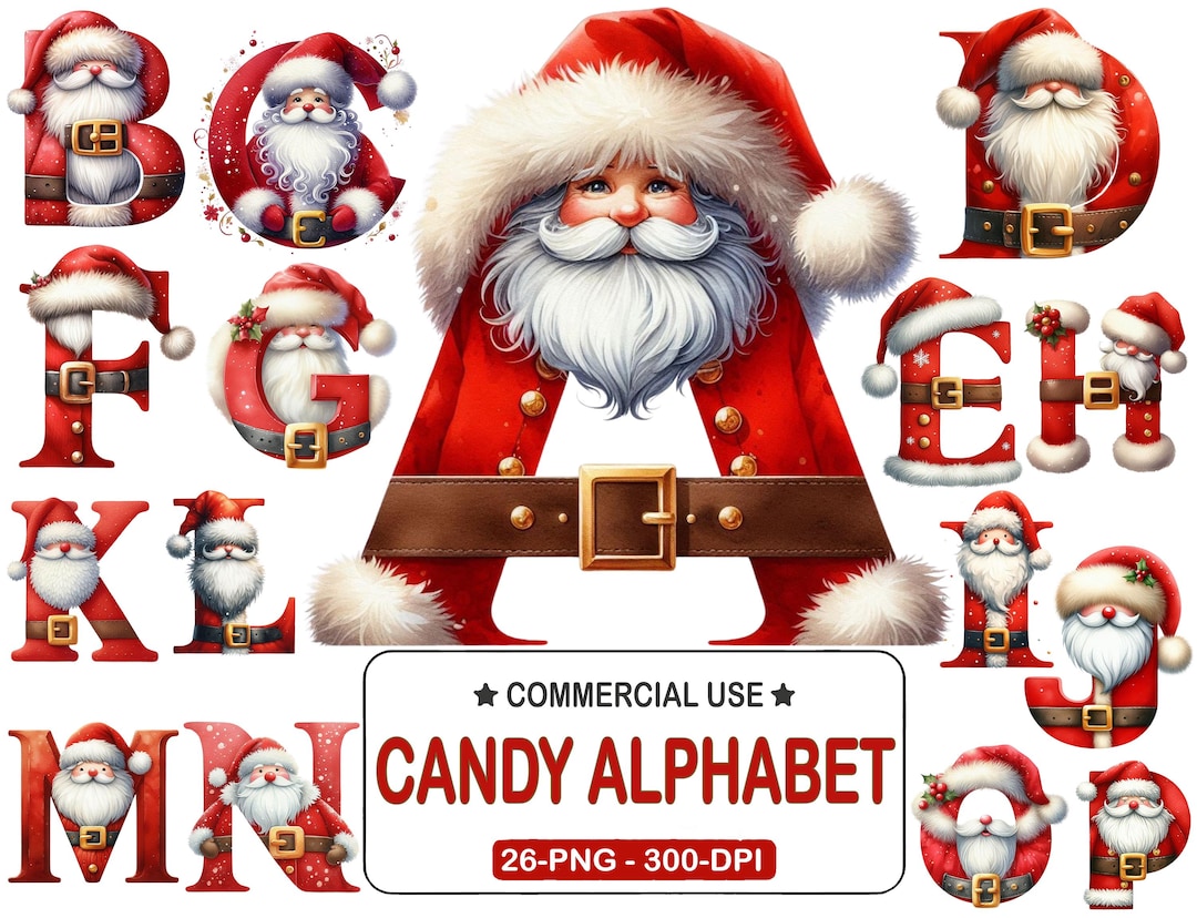 Santa Claus Christmas Alphabet PNG Bundle, Vintage Santa Letters ...