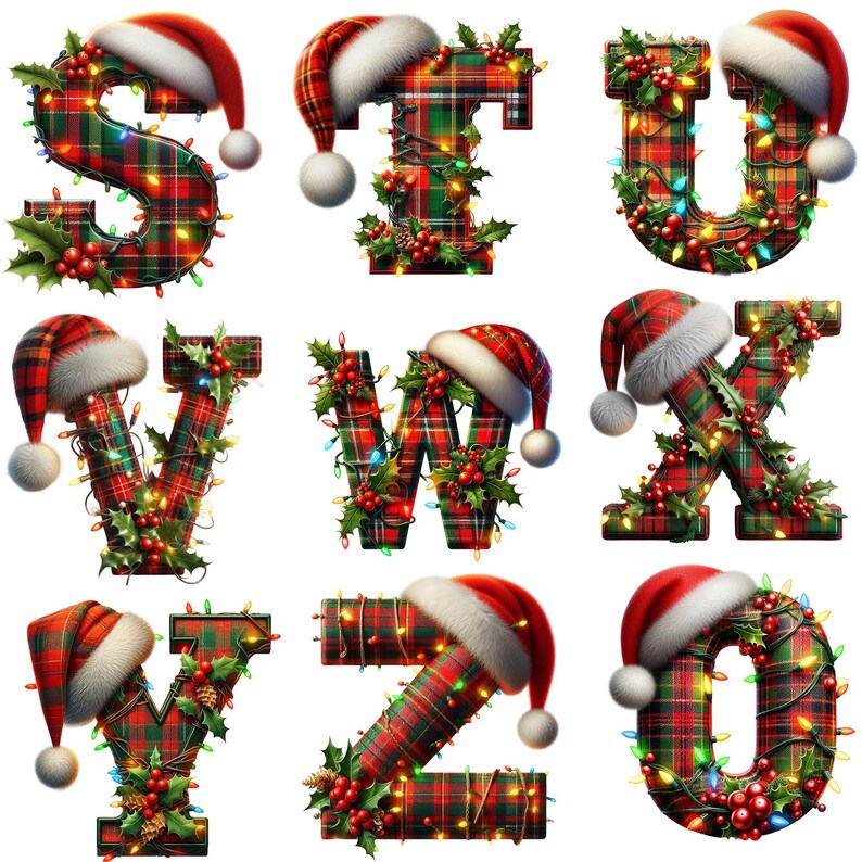 Christmas Alphabet Clipart Bundle PNG, Festive Letter Set for Holiday ...